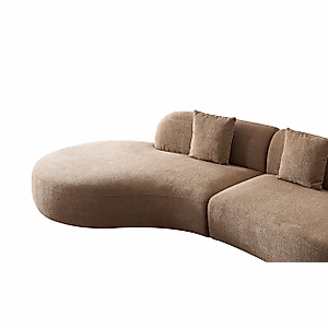 HAMORESPACE 135‘’Curved Sectional Sofa, Multiple Seating Positions, Fabric Upholstery Couch for with Pillows for Living Room Office,Apartment (Camel,Left-Facing)