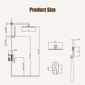 ESNBIA Gold Shower Head, Rainfall Shower System with 10 Inches Rain Shower Head, All Metal Shower Faucet Set with Shower Valve, Wall Mounted Shower Fixtures, Brushed Gold