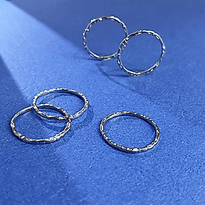 Kakikaki 925 Sterling Silver Minimalist Hammered Textured Thin Knuckle Midi Stacking Rings