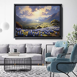 Enchanting Texas, Native Texas Hill Country Bluebonnet Landscape - Fine Art Print Mounted in a White Mat Board