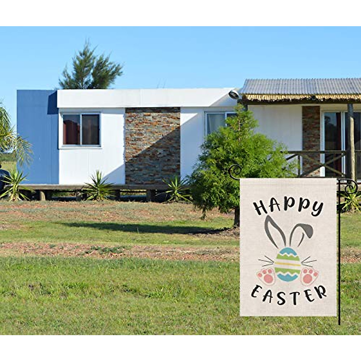 Happy Easter Bunny Egg Garden Flag Double Sided Burlap Yard Outdoor Decor Spring Summer Holiday Decorations 12.5 x 18 Inch