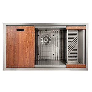 ZLINE 33" Garmisch Undermount Single Bowl Stainless Steel Kitchen Sink with Bottom Grid and Accessories (SLS-33)