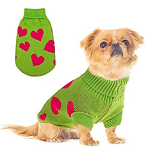 Queenmore Knit Sweater for Dogs, Turtleneck High Elastic Heart Pattern Festival Knitwear with Hind Leg Strings for Small and Medium Dogs (Green,L)