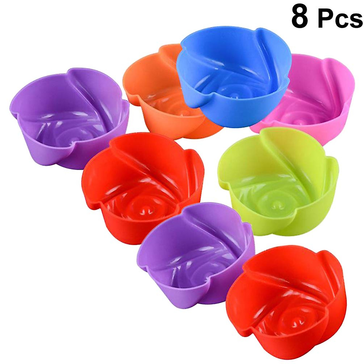 UPKOCH 8pcs Silicone Muffin Cups Rose Flower Shape Reusable Silicone Baking Cups Non Stick Cupcake Liners Maker Mould Cup (Random Color)
