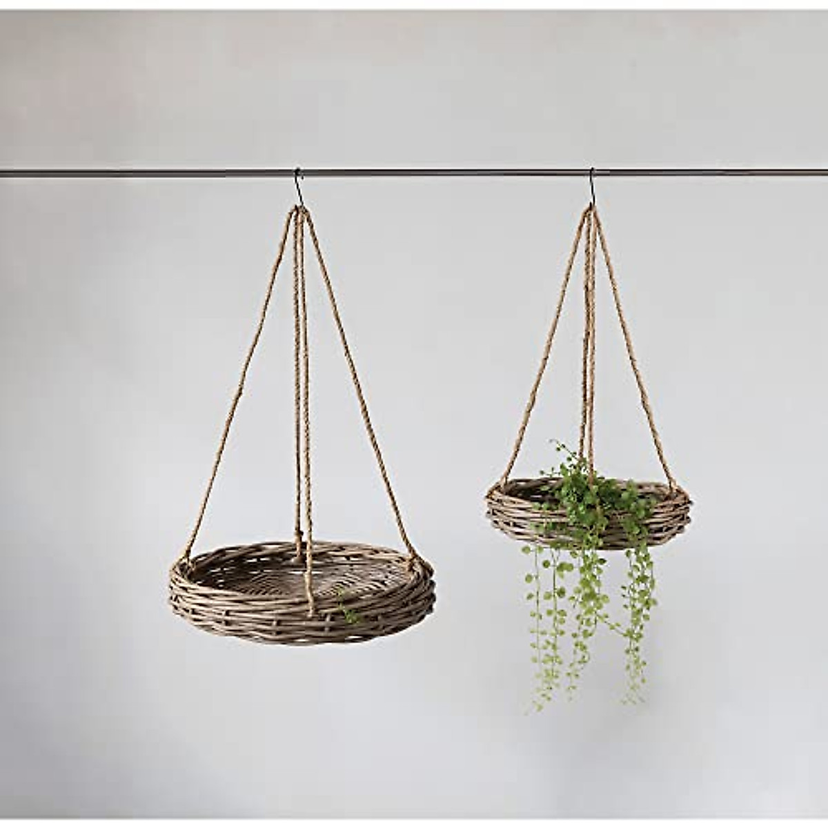 Creative Co-Op Hand-Woven Rattan Rope Hangers, Set of 2 Hanging Basket, 22" L x 22" W x 5" H, Gray
