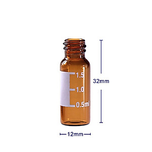 2 ML Autosampler Vial, Amber 8-425 HPLC, 8mm Chromatography Lab Vial with Writing Area, Black Screw Cap&Septa, 100 pcs