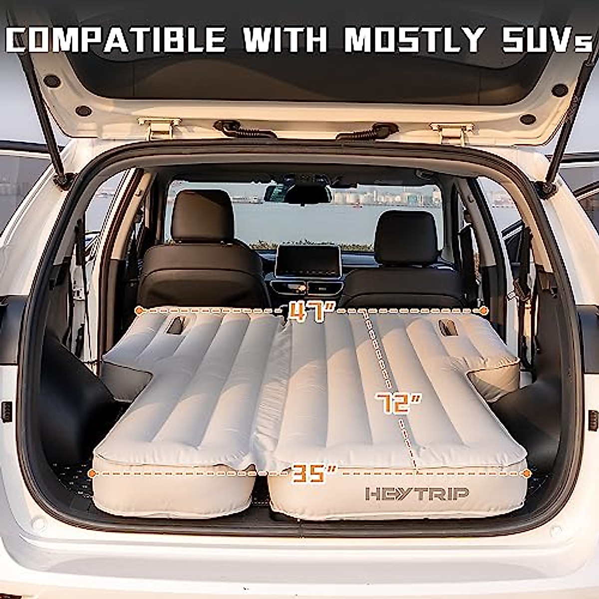 HEYTRIP SUV Inflatable Air Mattress for Car Camping, 4 Inch Thickened Car Camping Bed, Adjustable Firmness Sleeping Pad for 2 Persons (72 x 47 x 4 Inch, Light Grey)