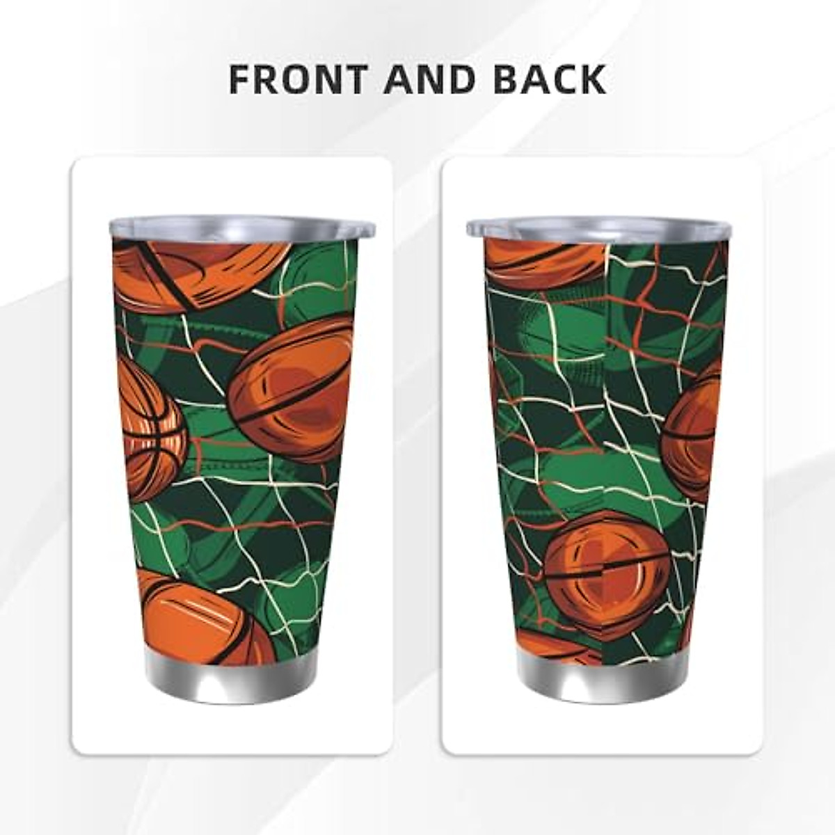 AYCZN Basketball Sport 20 OZ Tumbler Stainless Steel Travel Coffee Mug, Ball Insulated Water Bottle with Lid and 2 StrawsLeakproof Thermal Cup