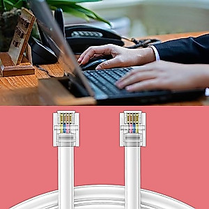 Vthahaby 50 Feet Long Telephone Extension Cord Phone Cable Line Wire, with Standard RJ11 Plug and 1 in-Line Couplers and 15 Cable Clip Holders-White (White 15M)