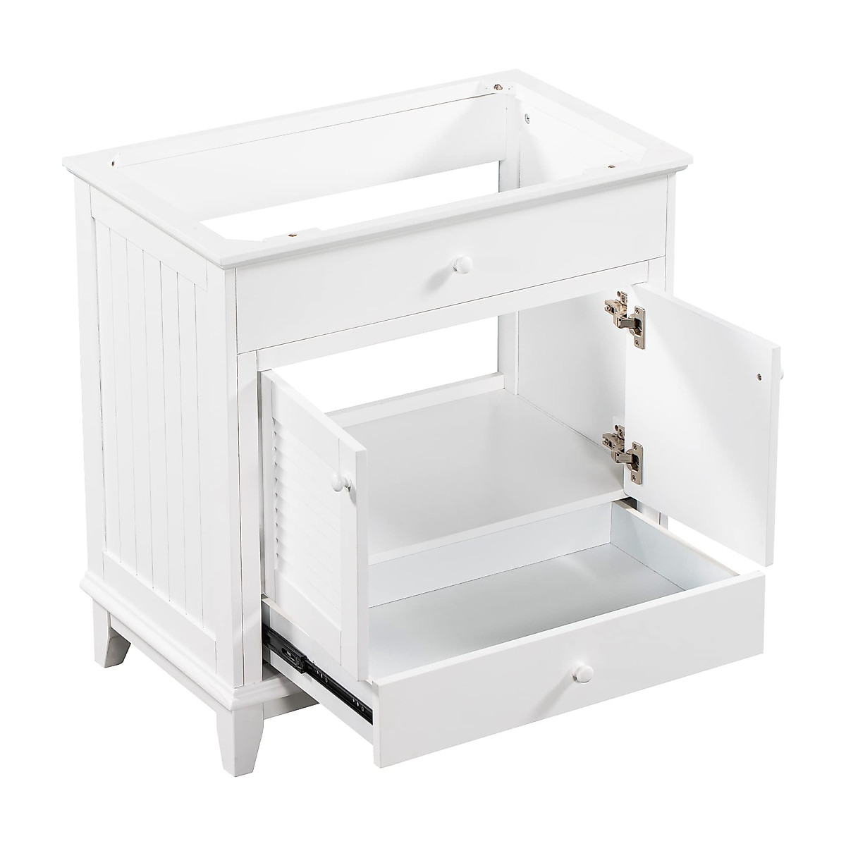30 Inch Bathroom Vanity Base Only, Storage Cabinet with Doors and Drawer, Solid Wood Frame, White
