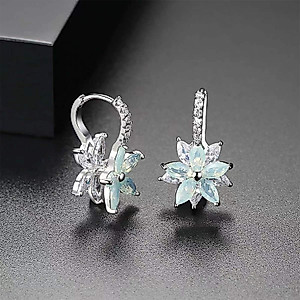 Flower Earrings for Women 18K White Gold Plated Flower Leverback Earrings Flower Dangle Drop Earrings|Green|Pink|Yellow|Blue, 0.87‘’X0.53''