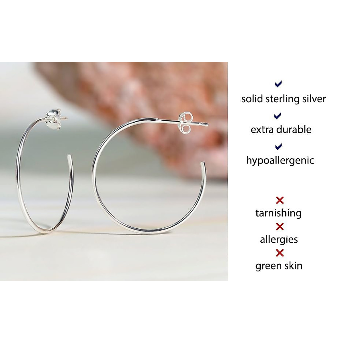 Hoops & Loops 925 Sterling Silver Open 1.5mm Thin Polished Round C-Hoop Earrings, 15mm