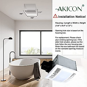Akicon Bathroom Exhaust Fan with Light, Ultra Quiet 90 CFM 1.5 Sones Ventilation Exhaust Bathroom Fan Light Combo, Powerful Ventilation Fan for Bathroom and Home, 3 Years Warranty