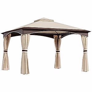 Outsunny 10' x 12' Outdoor Gazebo with Mesh Netting Sidewalls for Shade and Rain, Patio Gazebo Canopy with 2-Tier Soft Top Roof and Steel Frame for Lawn, Garden, Backyard and Deck