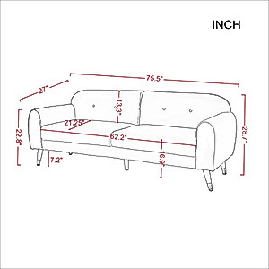LCH 75" W Loveseat Sofa, Mid Century Modern Decor Furniture, Lovetseat with Wood Legs, Button Tufted Upholstered Love Seat Couch for Living Room, Green Velvet