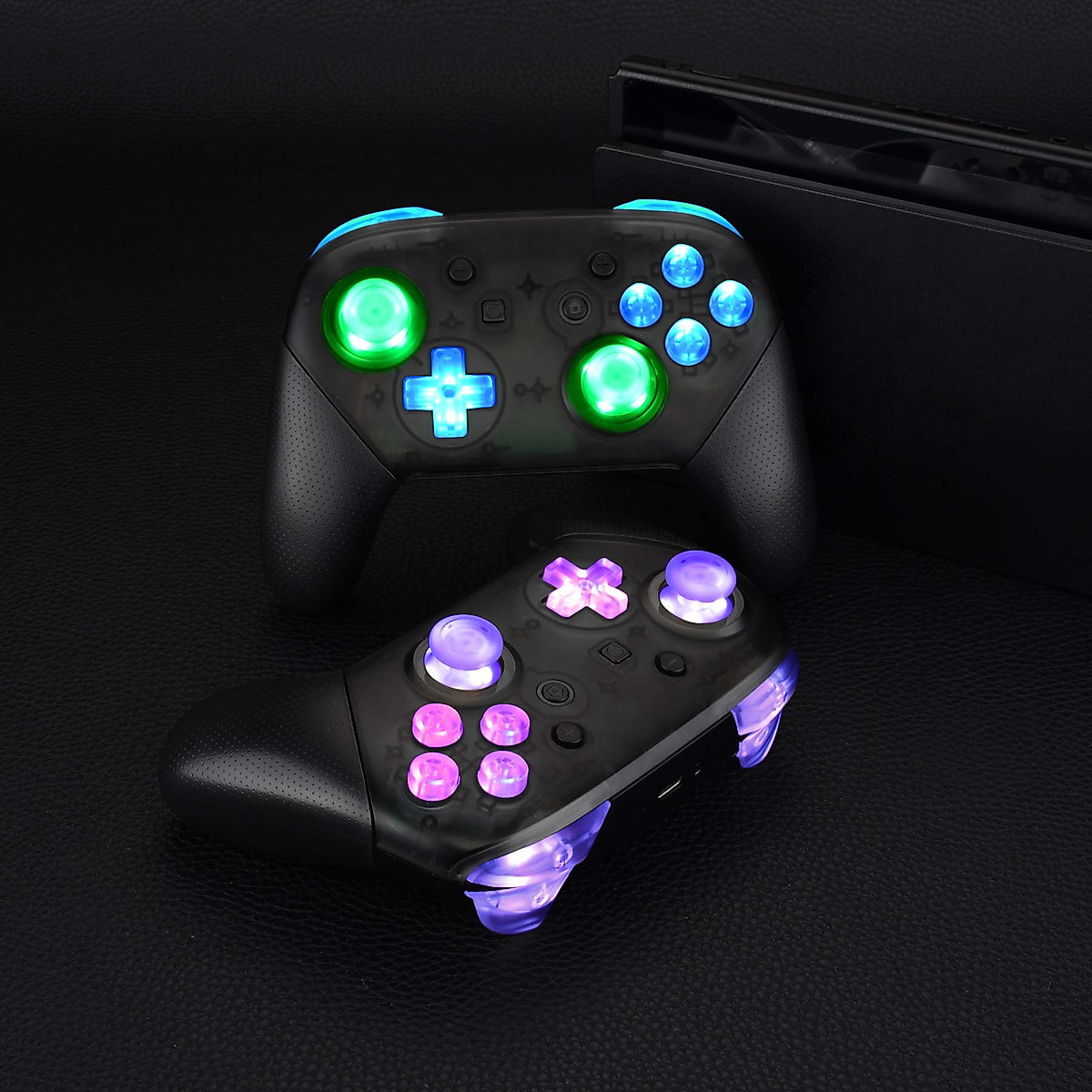 eXtremeRate Multi-Colors Luminated Thumbsticks D-pad ABXY ZR ZL L R Buttons DTFS LED Kit V2 for Nintendo Switch Pro Controller - 9 Colors Modes 6 Areas DIY Option - Controller NOT Included