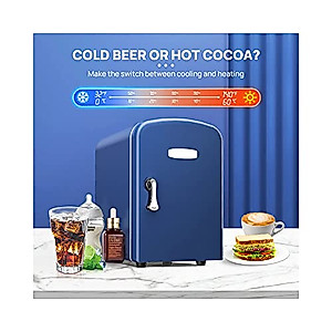 Mini Fridge 4 Liter AC/DC Energy Saving Cooler And Warmer Refrigerator, Portable Personal Fridge For Office, Car, Bedroom, 100% Freon-Free Great For Skincare, Fruit, Food, Medicine(Blue) - F…