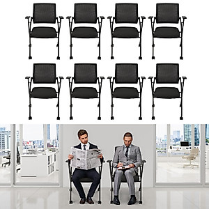 Conference Room Chairs, Set of 8, Stackable & Ergonomic Foldable Chair with Wheels and Armrest, Mesh Bouncing Back, Lumbar Support, Training Room Chair for Office Meetings, Reception
