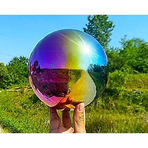 Missmore Gazing Globe Mirror Ball in Rainbow Stainless Steel, Mirror Polished Hollow Sphere Sparkling Outdoor Ornament (Globe-200mm-8in-1pc-Rainbow)