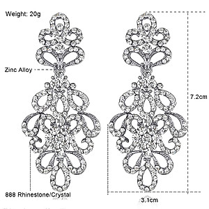 mecresh Wedding Teardrop Dangle Crystal Rhinestone Beaded Chandelier Silver Earrings for Brides