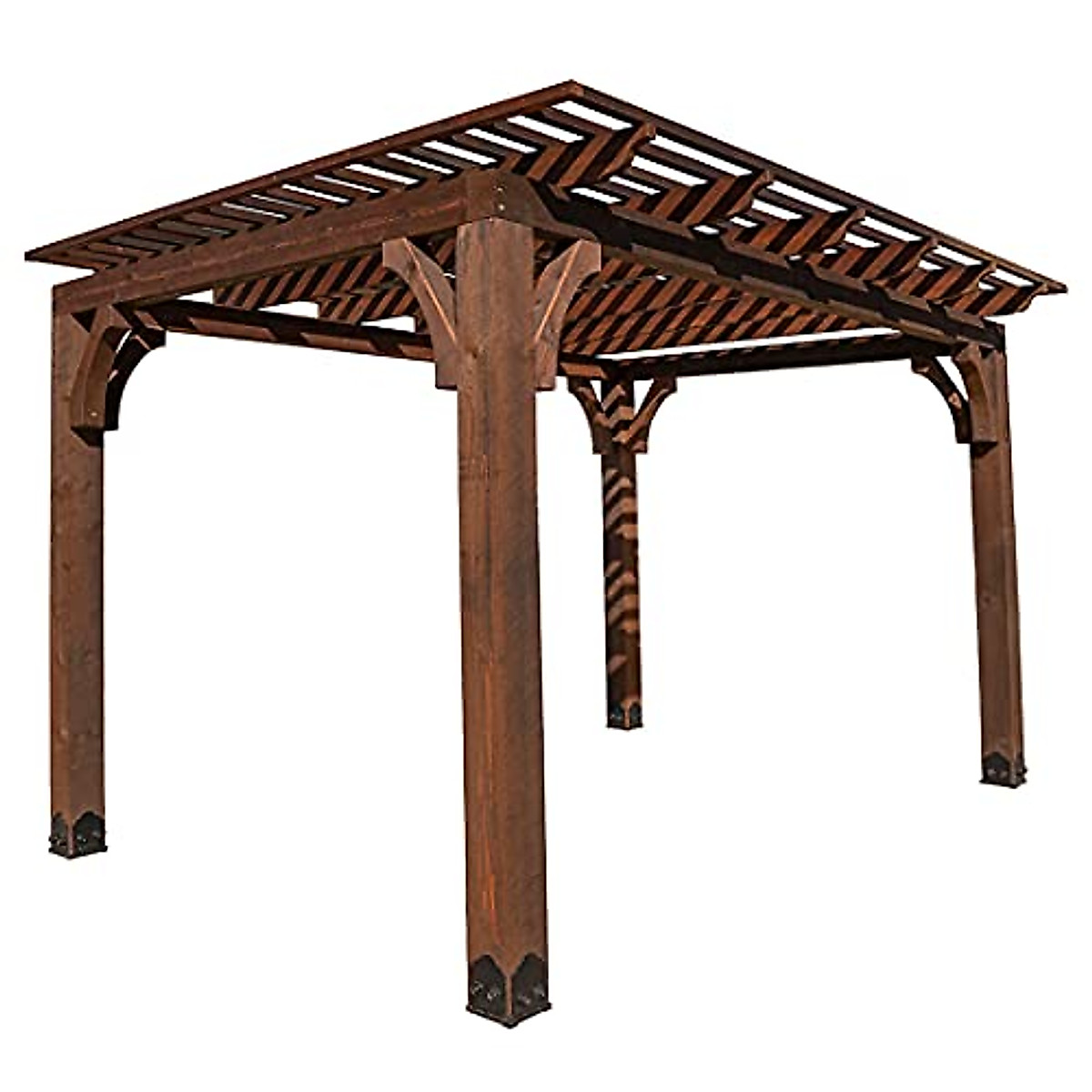 Pergola World PorchMax Pergola Kit for Patios, Decks, Spas, Backyards, and Gardens, 100% Western Red Cedar, Steel Post Bases, Sun Shade and Rain Coverage (Classic Walnut, 10x12)