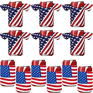 Frienda 12 Pieces America Beer Can Cooler Sleeves Can Cooler Sleeves for 4th of July USA Flag Patriotic Neoprene Coolers Insulated for Party Supplies Favors for 12oz Canned Beverages Bottle Drink