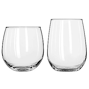 Libbey Stemless 12-Piece Wine Glass Party Set for Red and White Wines