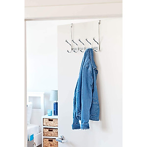 iDesign York Metal Over the Door Organizer, 5-Hook Rack for Coats, Hats, Robes, Towels, Jackets, Purses, Bedroom, Closet, and Bathroom, 15.28" x 5.25" x 11", Chrome
