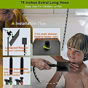 All Metal Rain Shower Head With Handheld Spray, 78" Extra Long Hose, High Pressure Rainfall Showerhead Combo With Holder(8" Square Matte Black)