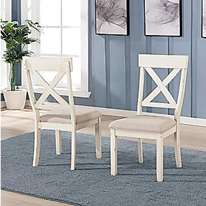 Roundhill Furniture Prato 7-Piece Dining Table Set with Cross Back Chairs, Antique White and Distressed Oak