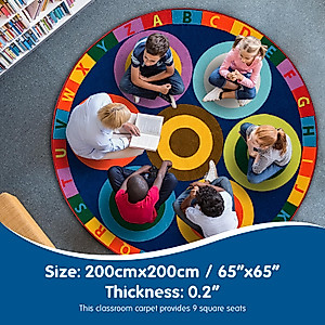 Booooom Jackson Round Classroom Rug Round Kid Classroom Seating Carpet School Rug for Classroom Elementary Circle Time Rug,6'5 x6'5 (7seats)