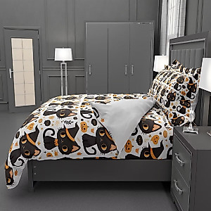 Lokaluo 3D Printed Duvet Cover Twin Size Pumpkin Lights Ghost Cat Star Bat Twin Duvet Cover Set for Kids Adults Ghost Festival Themed Bedding Sets Halloween 3 Pcs Comforter Cover with 2 Pillowcases