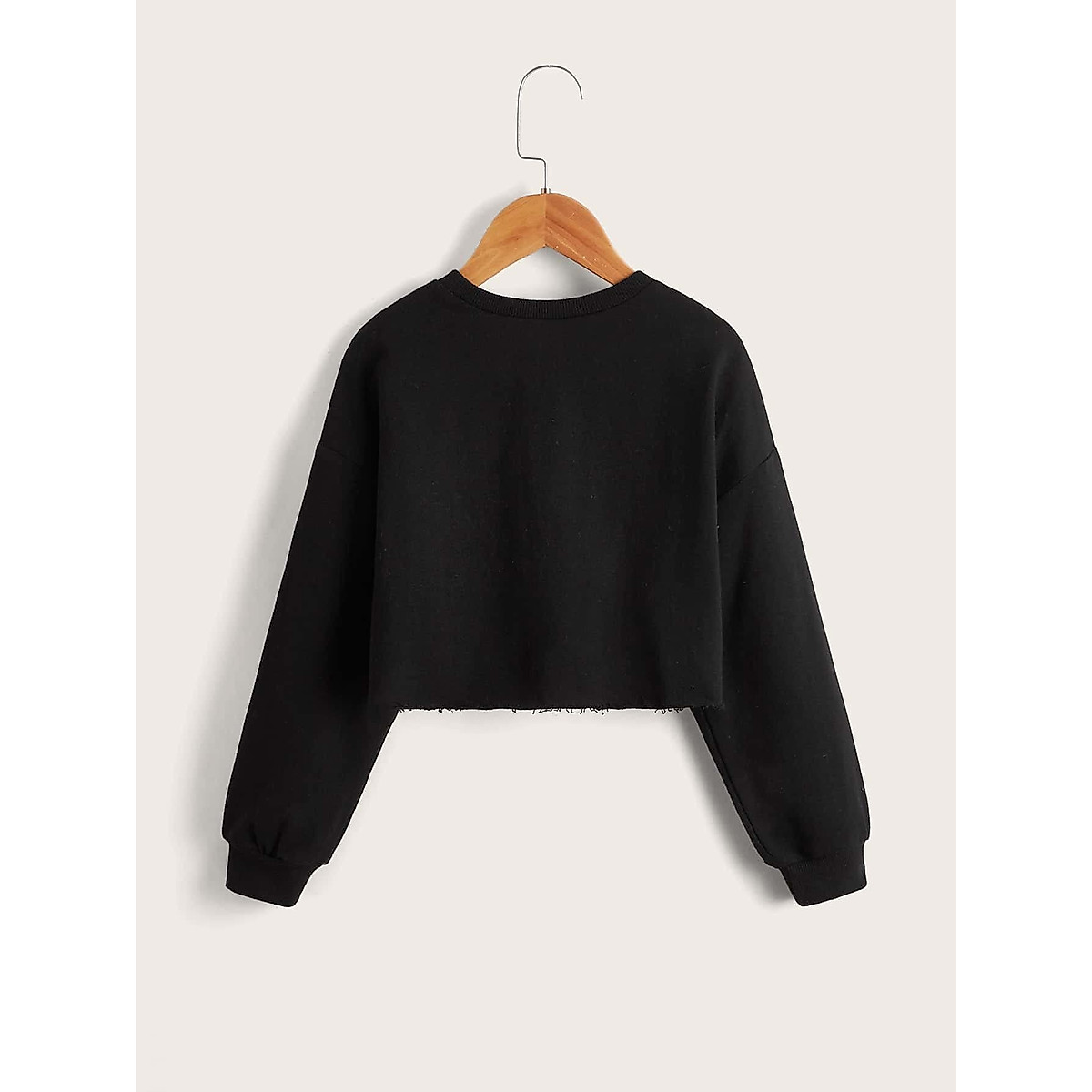 SOLY HUX Girl's Letter Graphic Crop Sweatshirt Round Neck Drop Shoulder T Shirt Pullover Tops Black 11-12Y