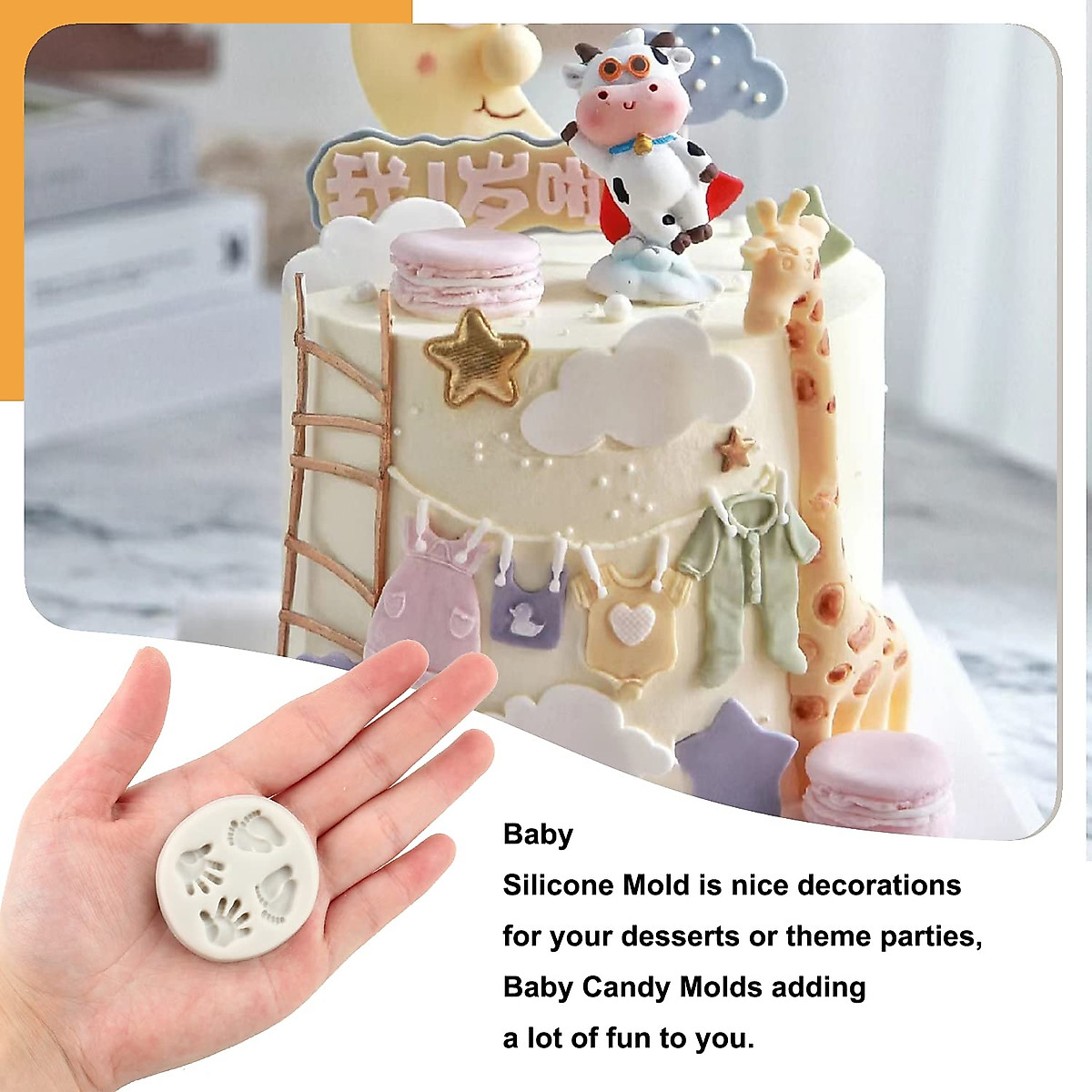 Sijiangmold Baby Shower Themed Cake Fondant Molds Baby Silicone Mold Baby Feet Baby Bottle Mold For Baby Birthday Cupcake Topper Cake Decorating Candy Gum Paste Polymer Clay Set Of 6