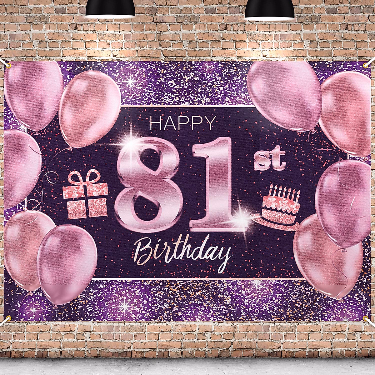 PAKBOOM Happy 81st Birthday Banner Backdrop - 81 Birthday Party Decorations Supplies for Women - Pink Purple Gold 4 x 6ft