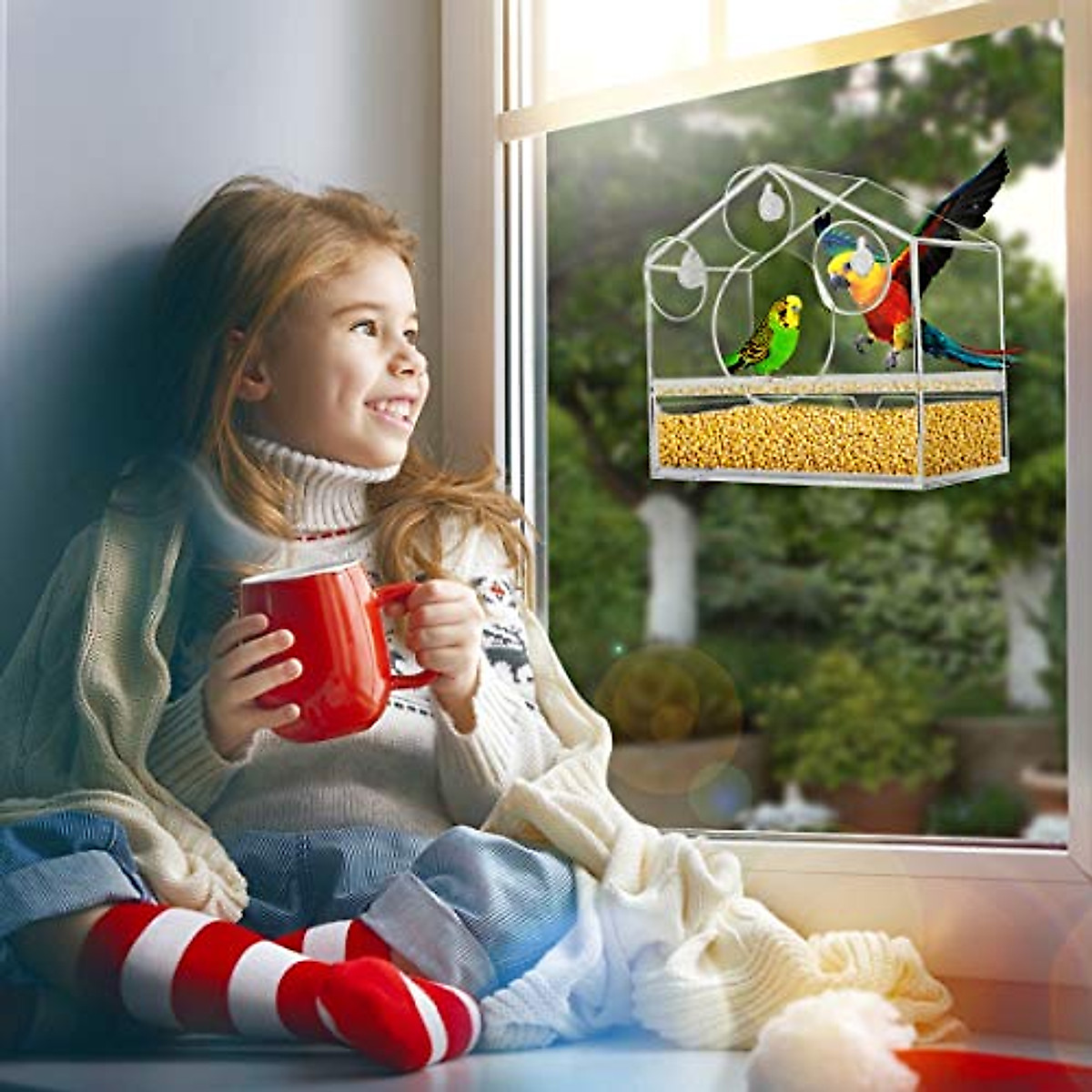 VIVOHOME Acrylic Clear Window Bird Feeder with Strong Suction Cups and Sliding Seed Tray