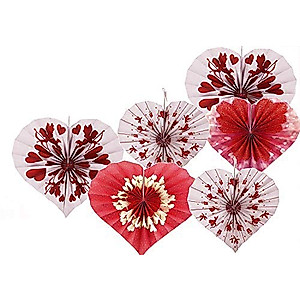 Adorox Set of 12 Romantic Valentines Day Heart Shaped Vibrant Bright Colors Hanging Paper Fans Rosettes Party Decoration for Holidays Fiesta (2 Pack)