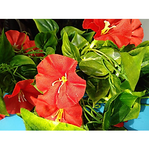 AirSun Artificial Morning Glory Flower Vines, 2pcs 15Feet Hanging Plants Silk Garland Fake Green Plant Home Garden Wall Fence Indoor Outdoor Wedding Birthday Decor (Red)