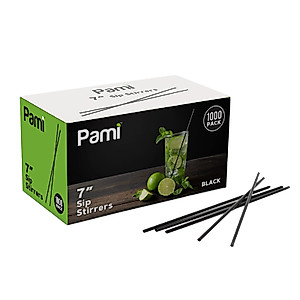 PAMI Disposable Coffee Sip Stirrers/Straws [Value Pack of 1000 Pcs] - 7” Black Plastic Cocktail Stirrers For Drinks- Beverage Stirrers For Hot & Cold Drinks- Swizzle Stirring Sticks For Coffee Bar