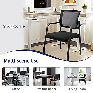 KLASIKA Desk Chair No Wheels with Adjustable Mesh Backrest, Arm Chair with Ergonomic Lumbar Support and Thickened Seats Cushion, Waiting Room Chairs for Office School Church Guest Reception, 2PACK