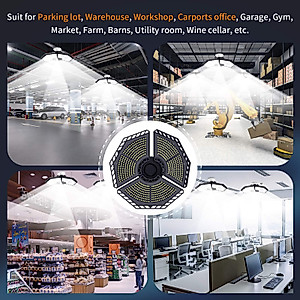 LED Garage Lights, 140W 18500 Lumens Garage Ceiling Lighting, 6000K Daylight with Deformable Three Panels Garage Light Fixture E26/E27 Triple Glow LED Shop Light for Garage Basement Workshop Warehouse