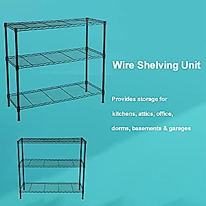 Ymlpre 3 Tier Shelving Unit NSF Wire Storage Shelves Heavy Duty Metal Height Adjustable Commercial Grade Steel Utility Layer Shelf Rack Organizer 198 LBS Capacity,35.43x13.78x31.5, Black 3-Tier