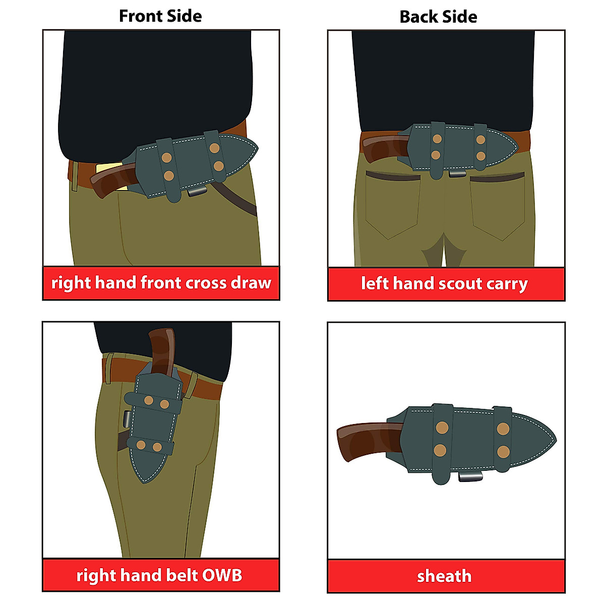 GCS Handmade Micarta Handle D2 Tool Steel Tactical Hunting Knife with leather sheath Full tang blade designed for Hunting & EDC GCS 187 Black