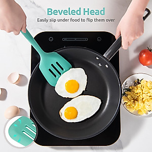 13.6" Slotted Silicone Turner: U-Taste 600ºF Heat Resistant Kitchen Spatula Flipper, Food Grade Flexible Wide Seamless Rubber Cooking Utensil for Egg, Omelette, Burger in Nonstick Cookware (Aqua Sky)
