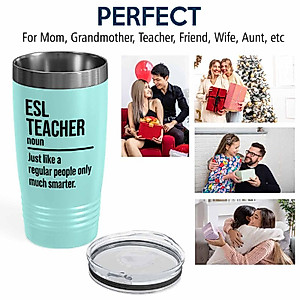 Flairy Land ESL Teacher Tumbler 20oz Silver -ESL teacher B - Linguist Bilingual Kids Idiom English Teacher School Assistant Language Learner Educator