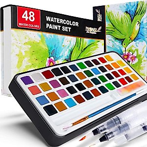 PANDAFLY Watercolor Paint Set, 48 Vivid Colors in Portable Box, Perfect Travel Watercolor Set for Kids, Artists, Beginners, Amateur Hobbyists and Painting Lovers