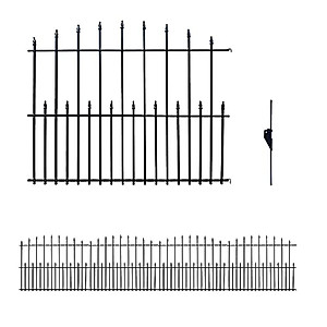 Black Steel Decorative Garden Fence Panels, Metal Fence Animal Barrier 36 in H x14.1 ft Long Landscape Border Fence Arched Top, Dog Fence Barrier