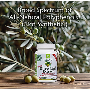 Island Nutrition, Olive Leaf Extract Capsules – 25% Oleuropein (40% Total Polyphenols), Plus 20% Hydroxytyrosol Complex – 100% Grown & Extracted in Spain (90 Capsules)