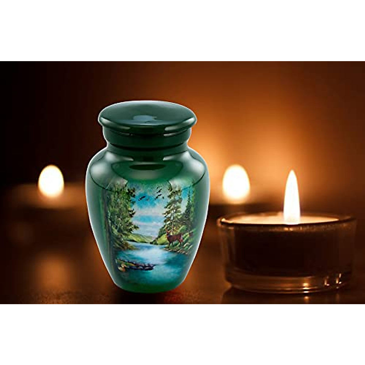 Deer Keepsake Urn, Deer Token Urn for Ashes, Hunting Urn, Mini Buck Urn, Hand Painted Memorial Mini Jar, Handmade Minature Forest Urn with Velvet Case & Bag (Keepsake)