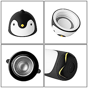 TOMLFF Penguin Stainless Steel Vacuum Thermos Travel Mug Tea Water Bottle Coffee Flask (Black)